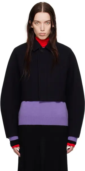 Buy Auralee Navy Sponge Wool Melton Short Jacket - Dark Navy At 64